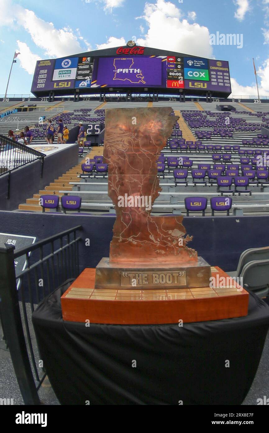 Baton Rouge, LA, USA. 23rd Sep, 2023. The Boot Trophy sits on the ...
