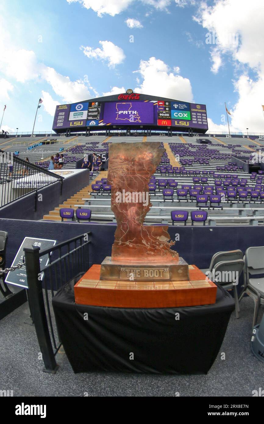 Baton Rouge, LA, USA. 23rd Sep, 2023. The Boot Trophy sits on the ...