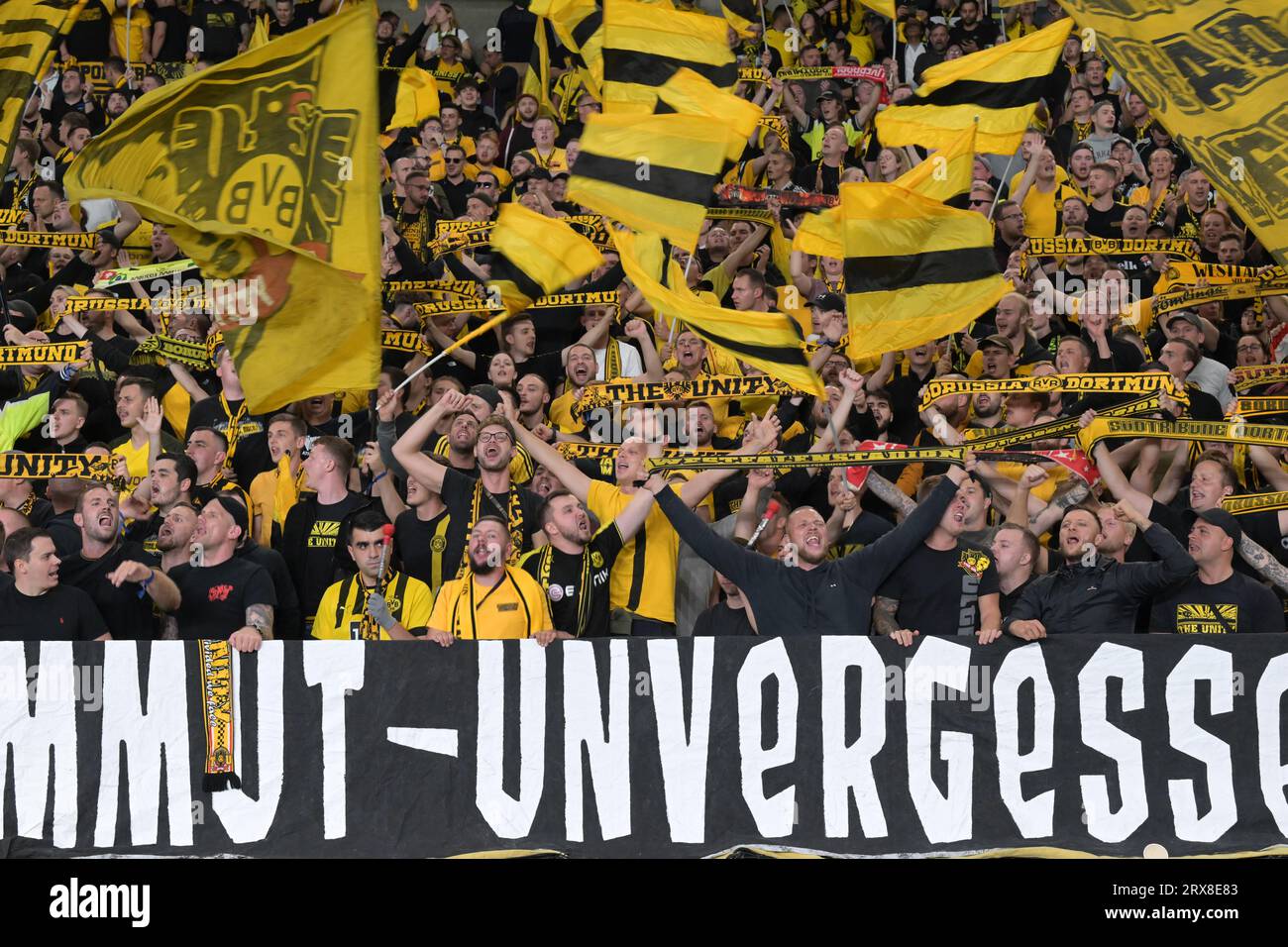 PARIS - Borussia Dortmund supporters during the UEFA Champions League ...