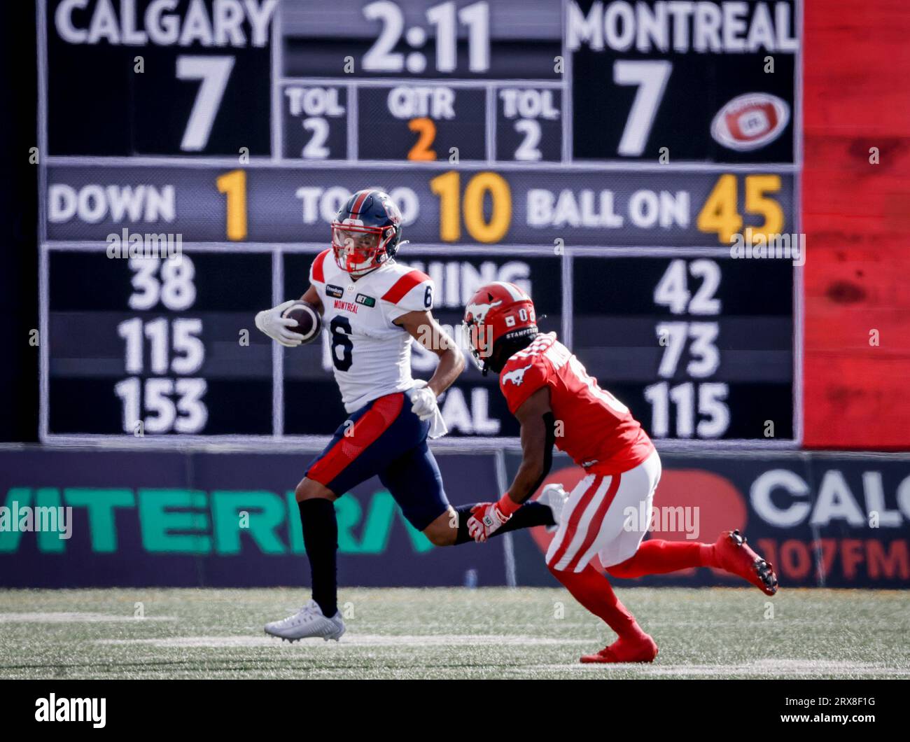Montreal Alouettes receiver Tyson Philpot (6) gets past Calgary ...