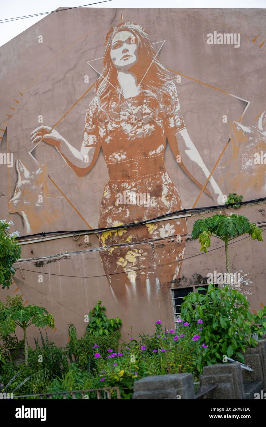 Woman with Two Wolves Penang Street Art, Pulau Pinang, Malaysia Stock ...