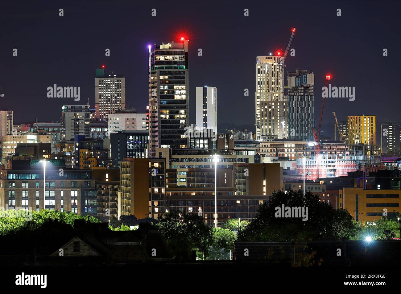 A view of Leeds City Centre at night which is currently growing with ...