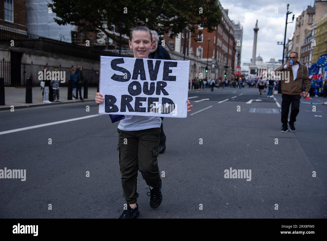 London, UK. 23rd Sep, 2023. A protestor holds a placard during the XL ...