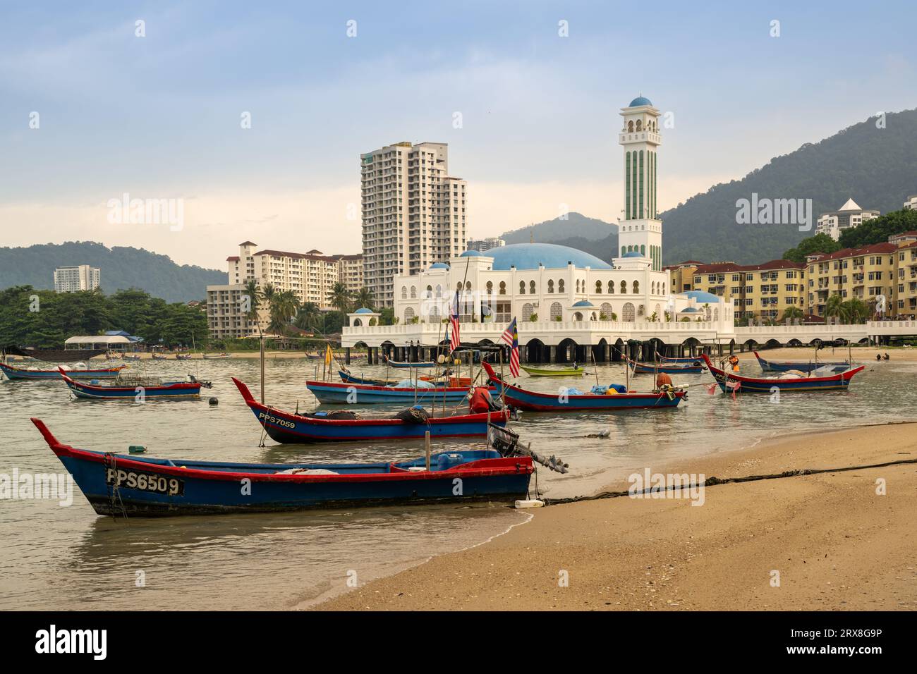 Penang Floating Mosque with boats in the foreground, Penang, Malaysia ...