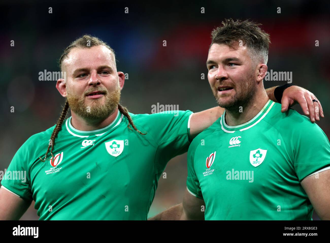 Ireland's Finlay Bealham (left) and team-mate Peter O'Mahony celebrate ...