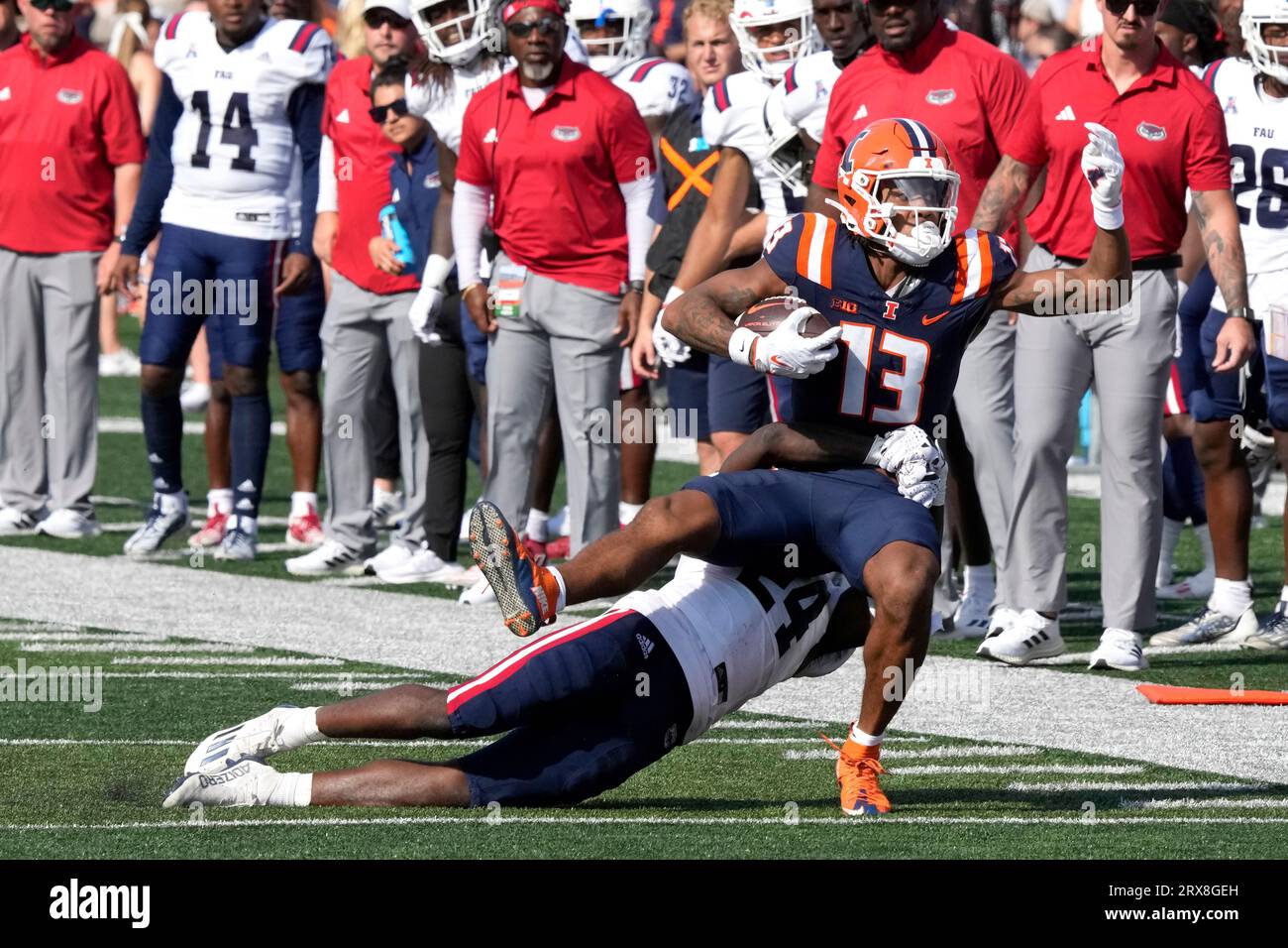 Illinois wide receiver Pat Bryant (13) catches a pass from Luke Slimier ...