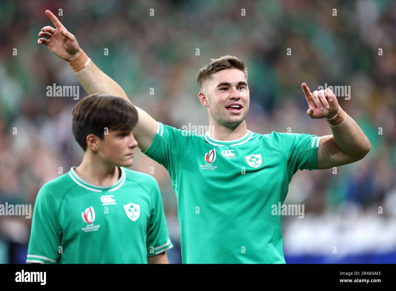 Ireland's Jack Crowley celebrates after the final whistle in the Rugby ...