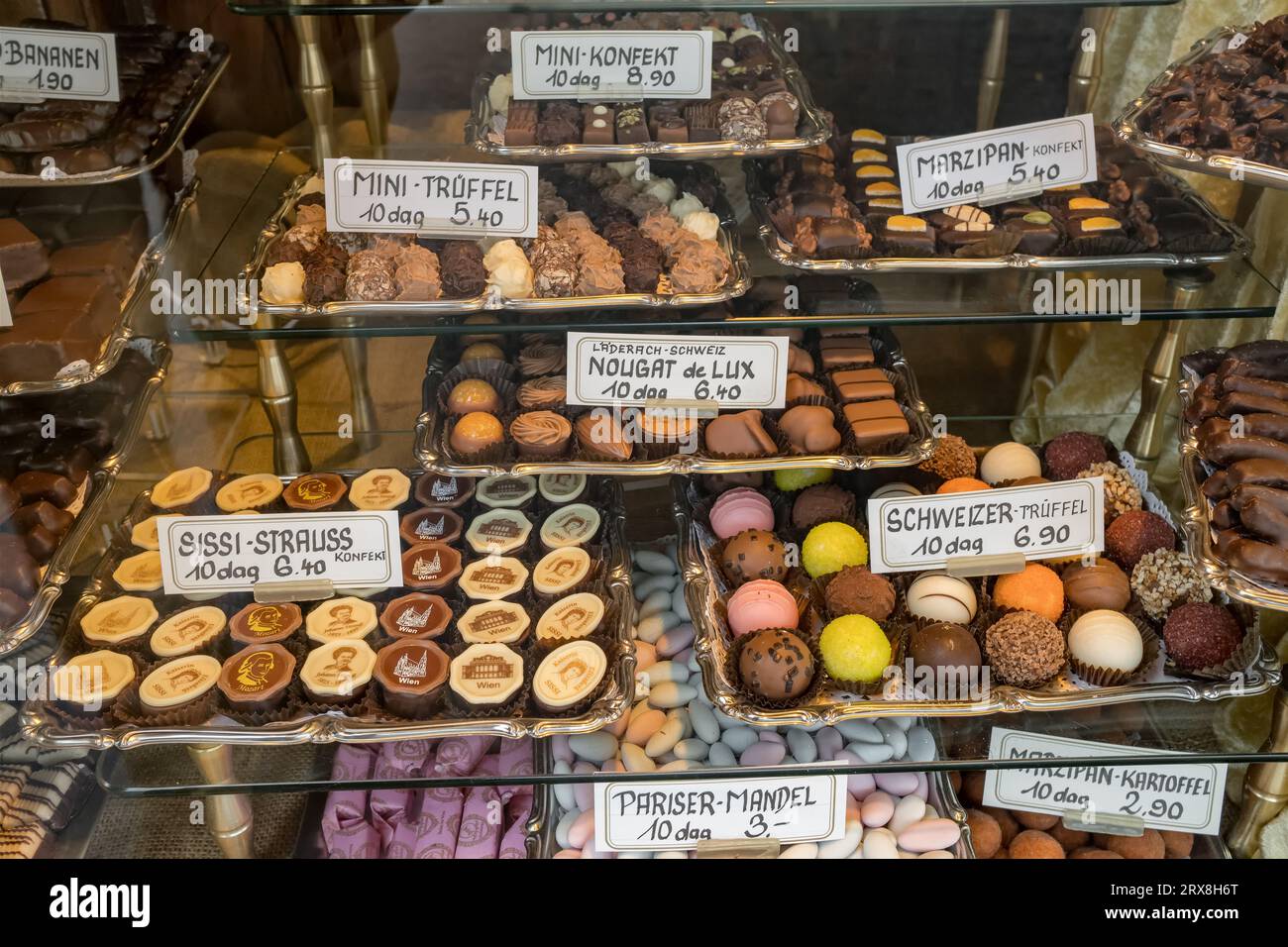 Traditional sweets shop with chocolate and marzipans in Vienna, Austria ...