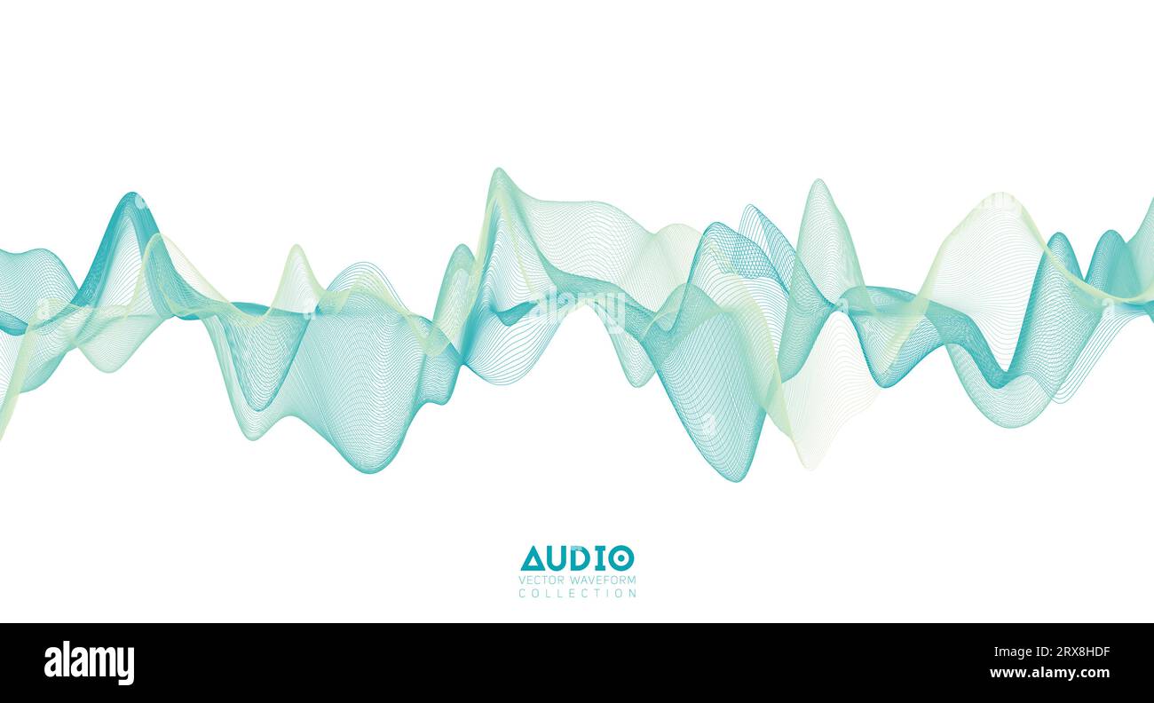 3d audio soundwave. Light green music pulse oscillation. Glowing ...