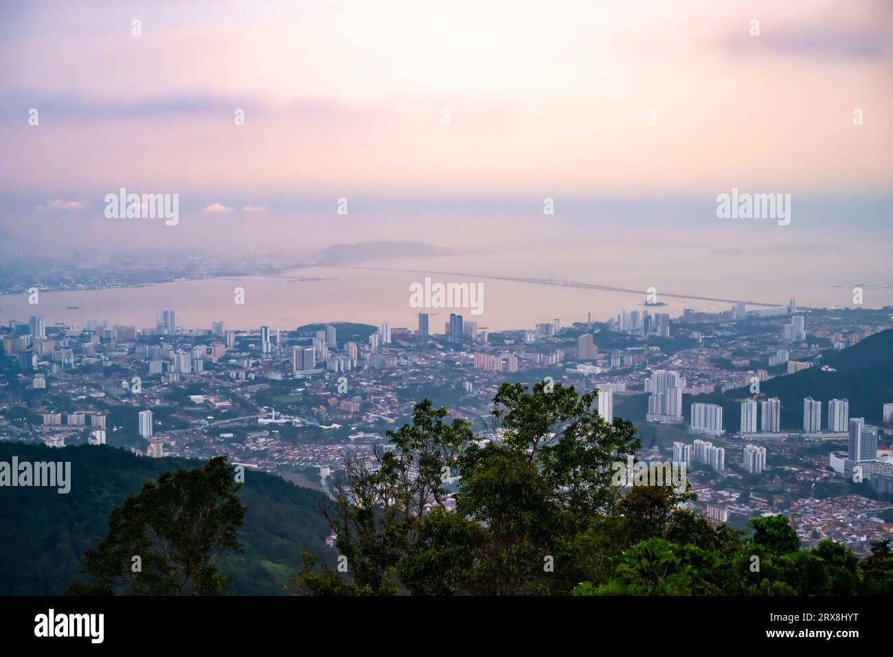 View of the Penang Island skyline taken from Penang Hill at sunset ...