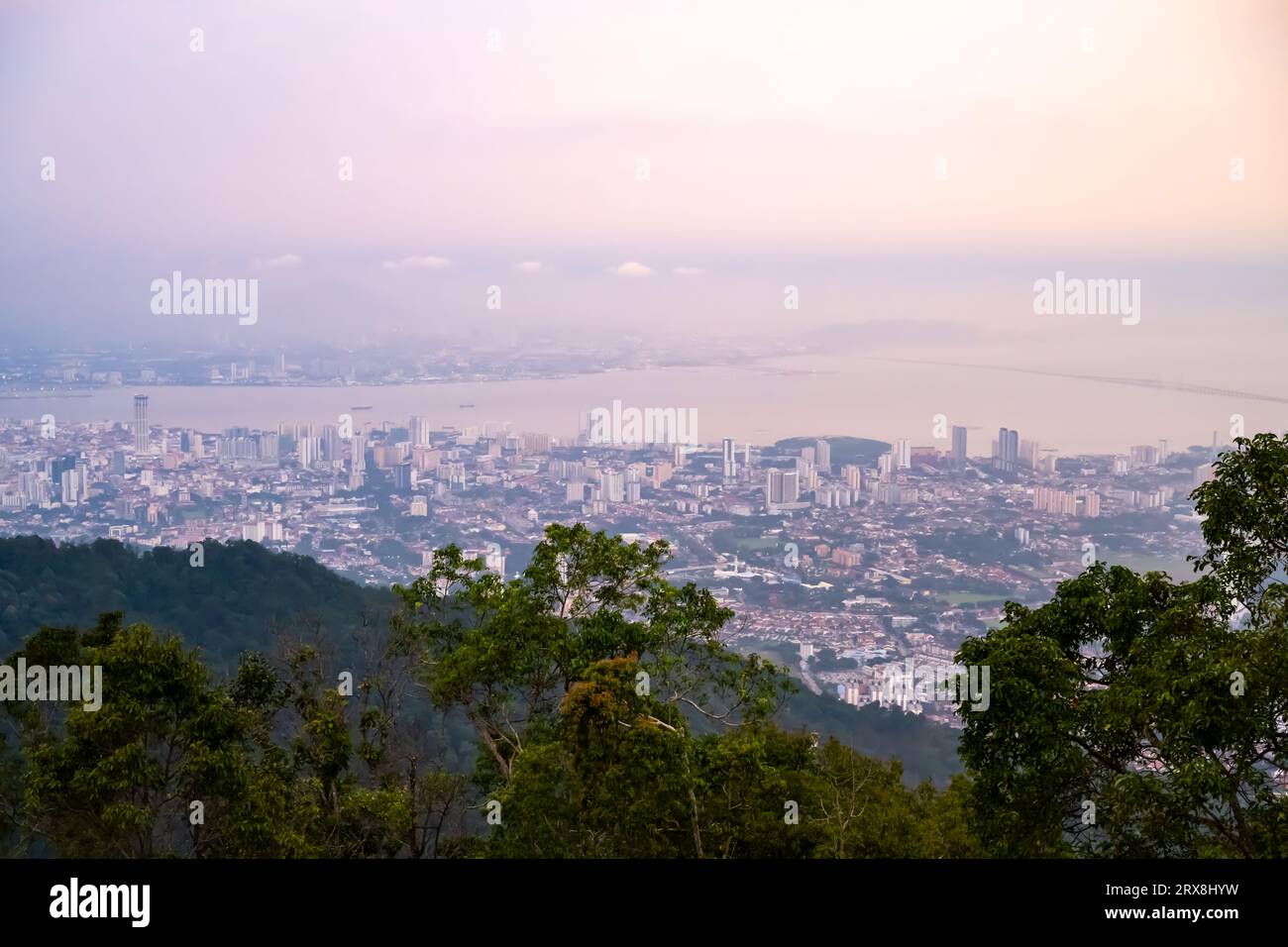 View of the Penang Island skyline taken from Penang Hill at dusk Stock ...