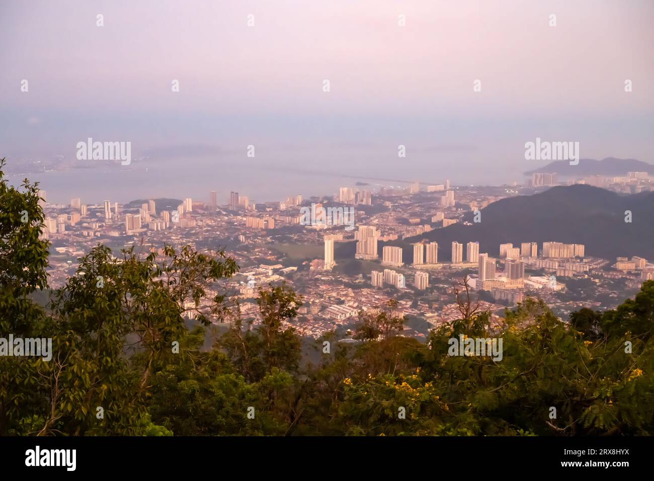 View of the Penang Island skyline taken from Penang Hill at dusk Stock ...