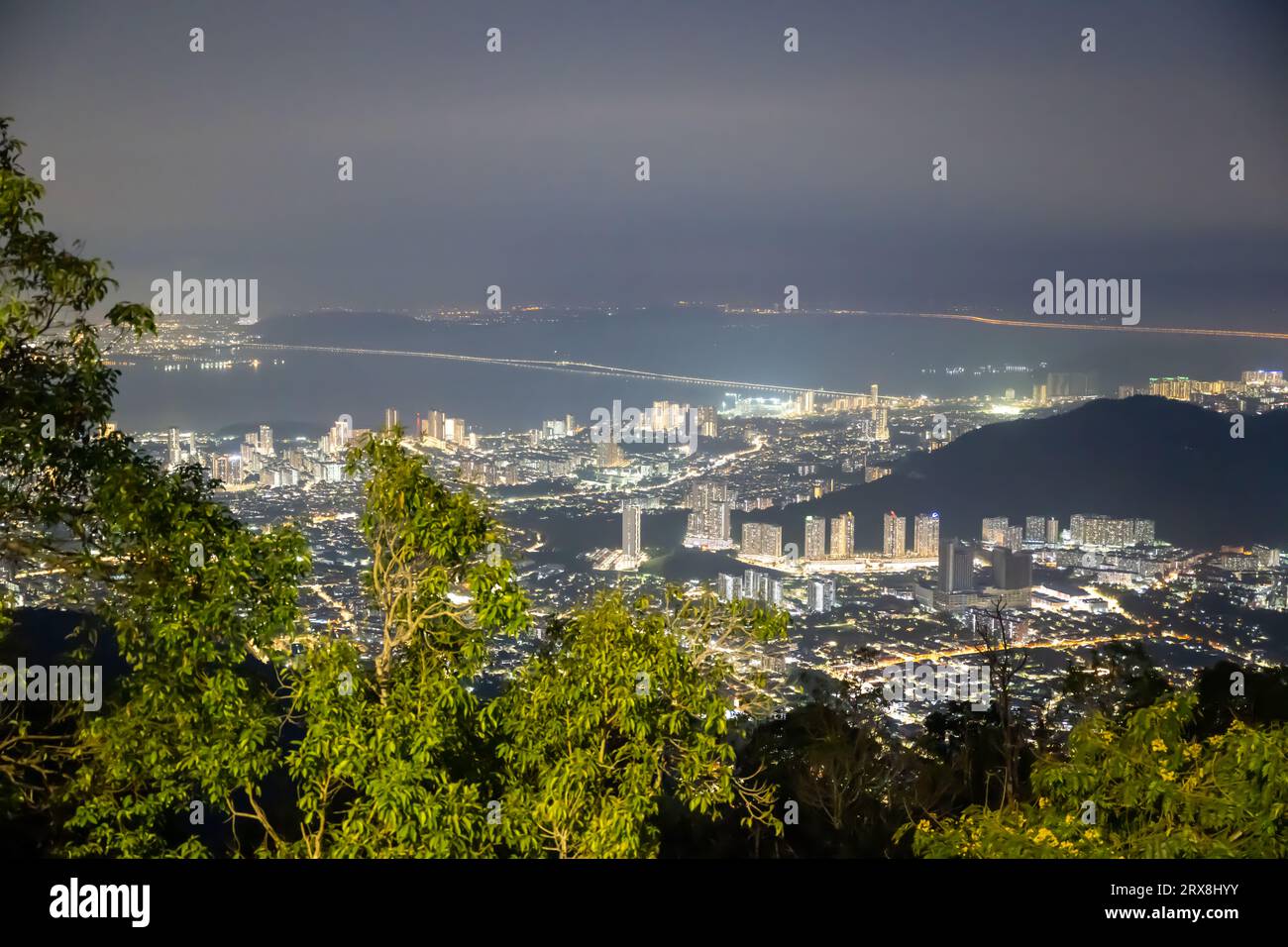 View of the Penang Island skyline taken from Penang Hill at dusk Stock ...