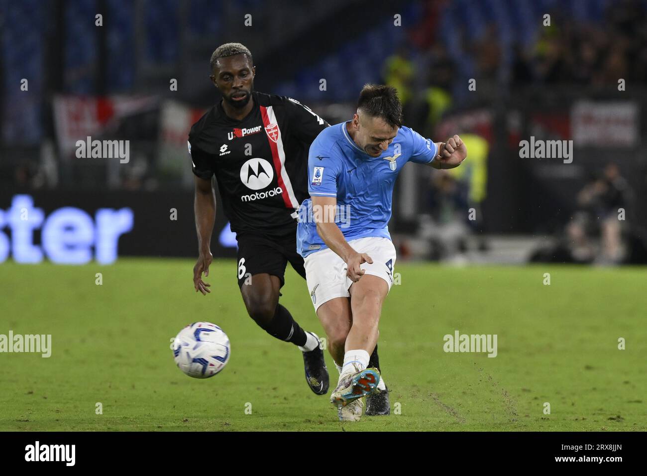 Rome, Italy. 23rd Sep, 2023. Patric of S.S. Lazio and Jean-Daniel Akpa ...