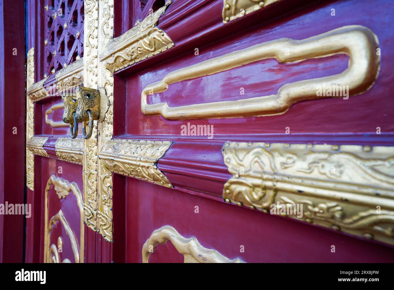 Gilded decoration on wooden windows of Tibetan ancient buildings in ...