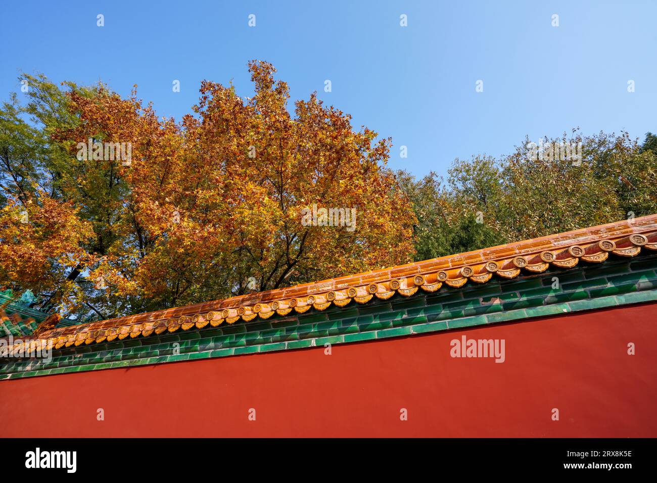 Chinese glazed roof tile red wall of Summer Palace in Beijing Stock ...