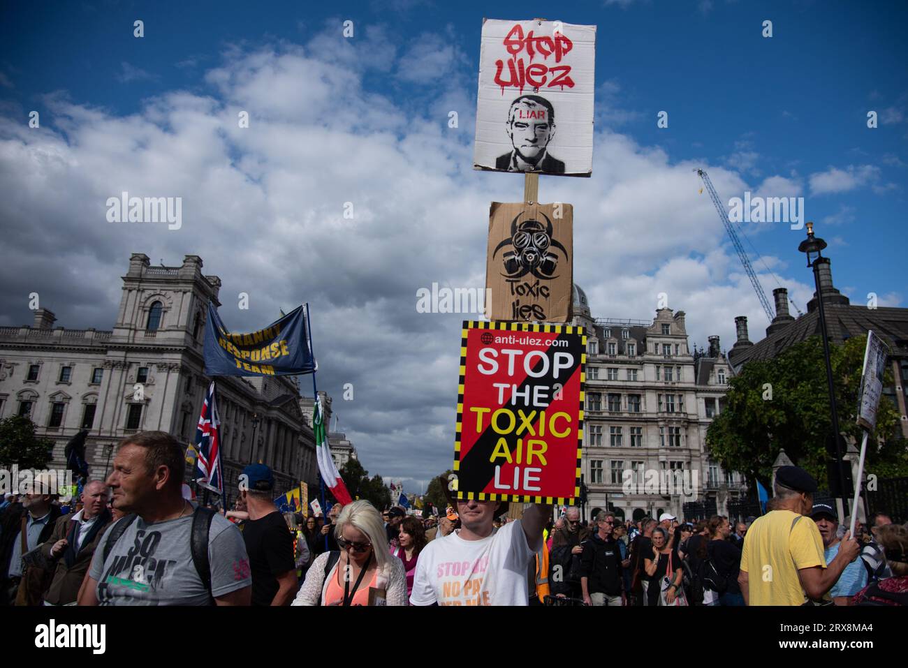 London, UK. 23rd Sep, 2023. A protestor holds a placards during the ...