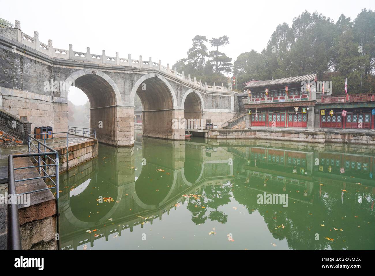 Three hole stone bridge, Suzhou Street, Summer Palace, Beijing Stock ...