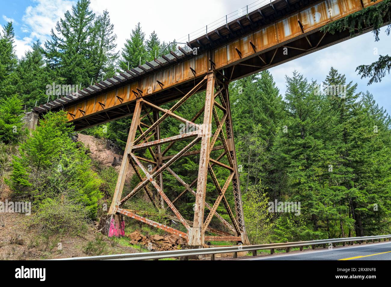 Upward view of the Salt Creek railroad trestle on the Cascade ...