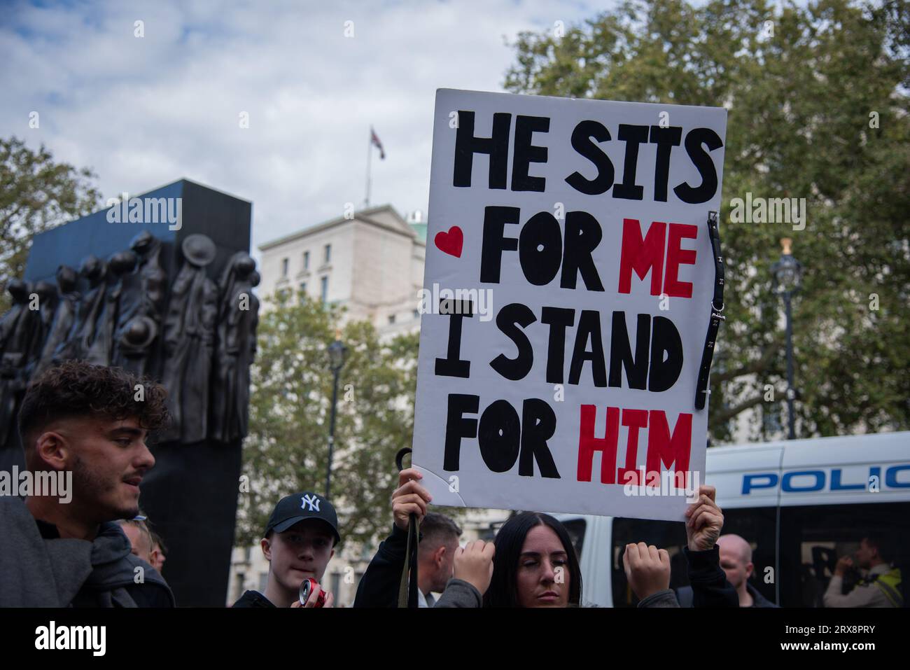 London, UK. 23rd Sep, 2023. A protestor holds a placard during the XL ...
