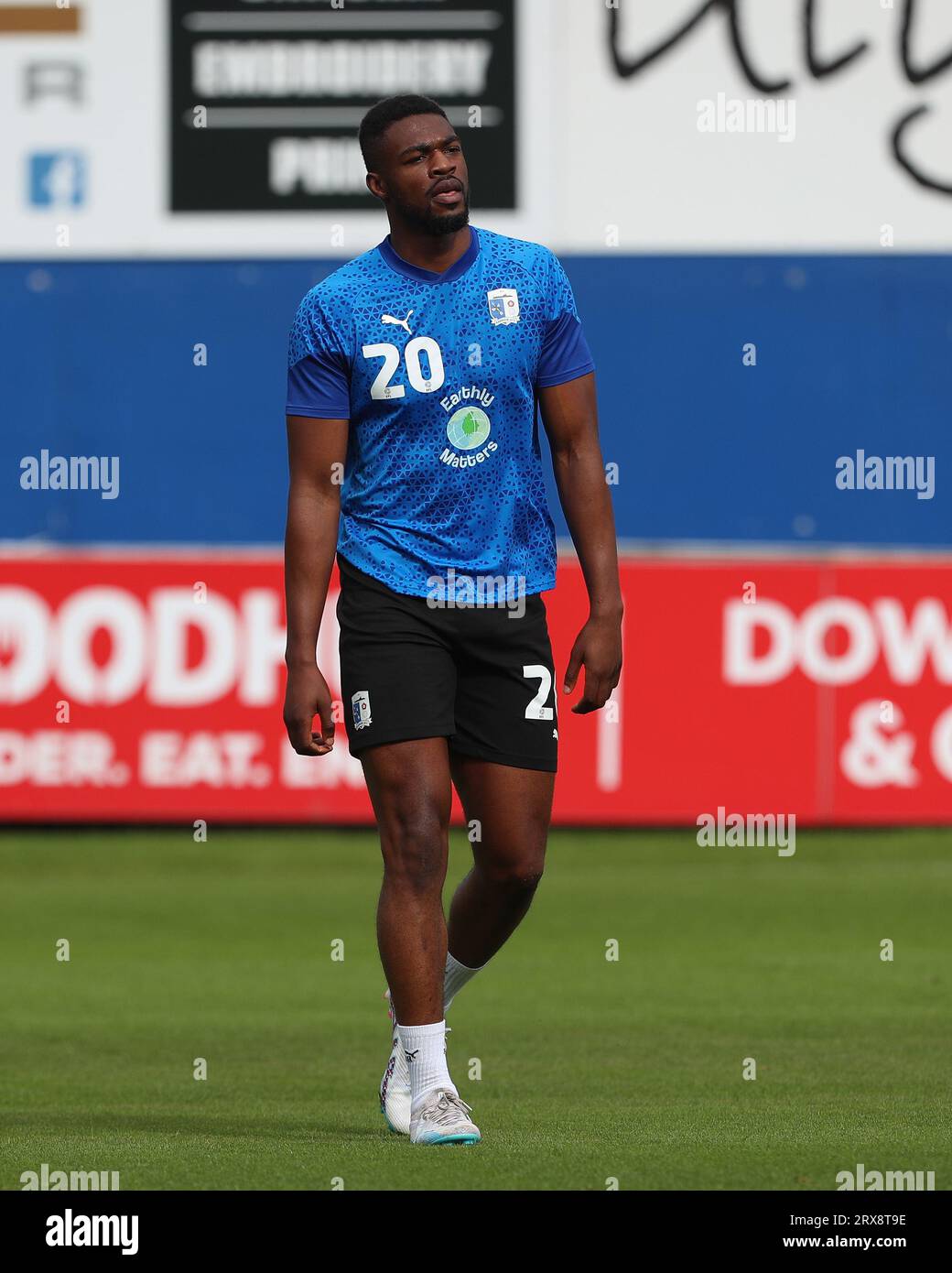Barrow's Emile Acquah warms up during the Sky Bet League 2 match ...