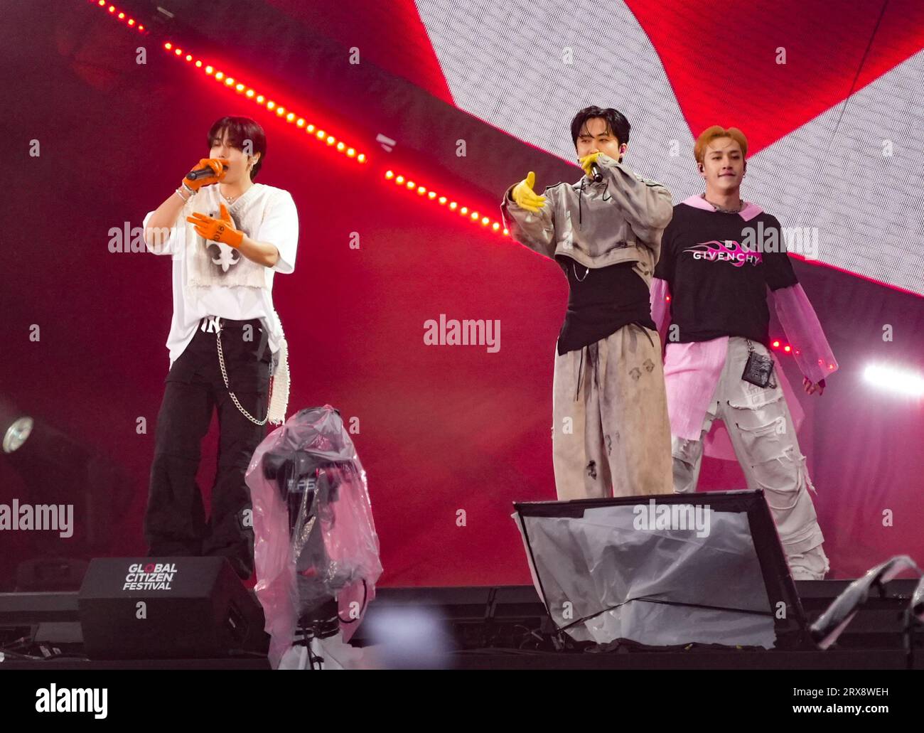 New York, United States. 23rd Sep, 2023. Changbin, Bang Chan and Han ...