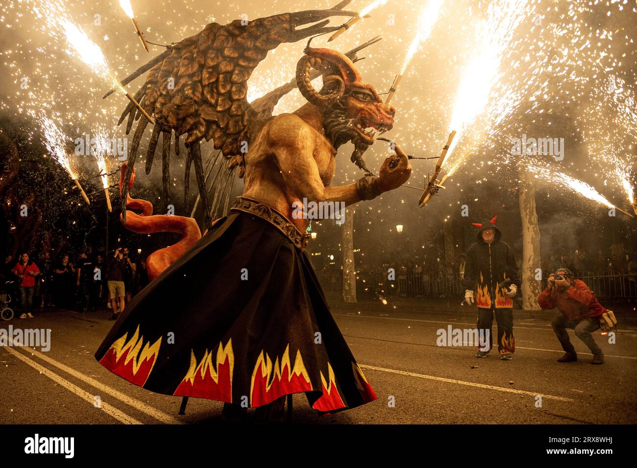 Barcelona, Spain. 23rd Sep, 2023. 'Atzeries' the fire beast sets of its ...