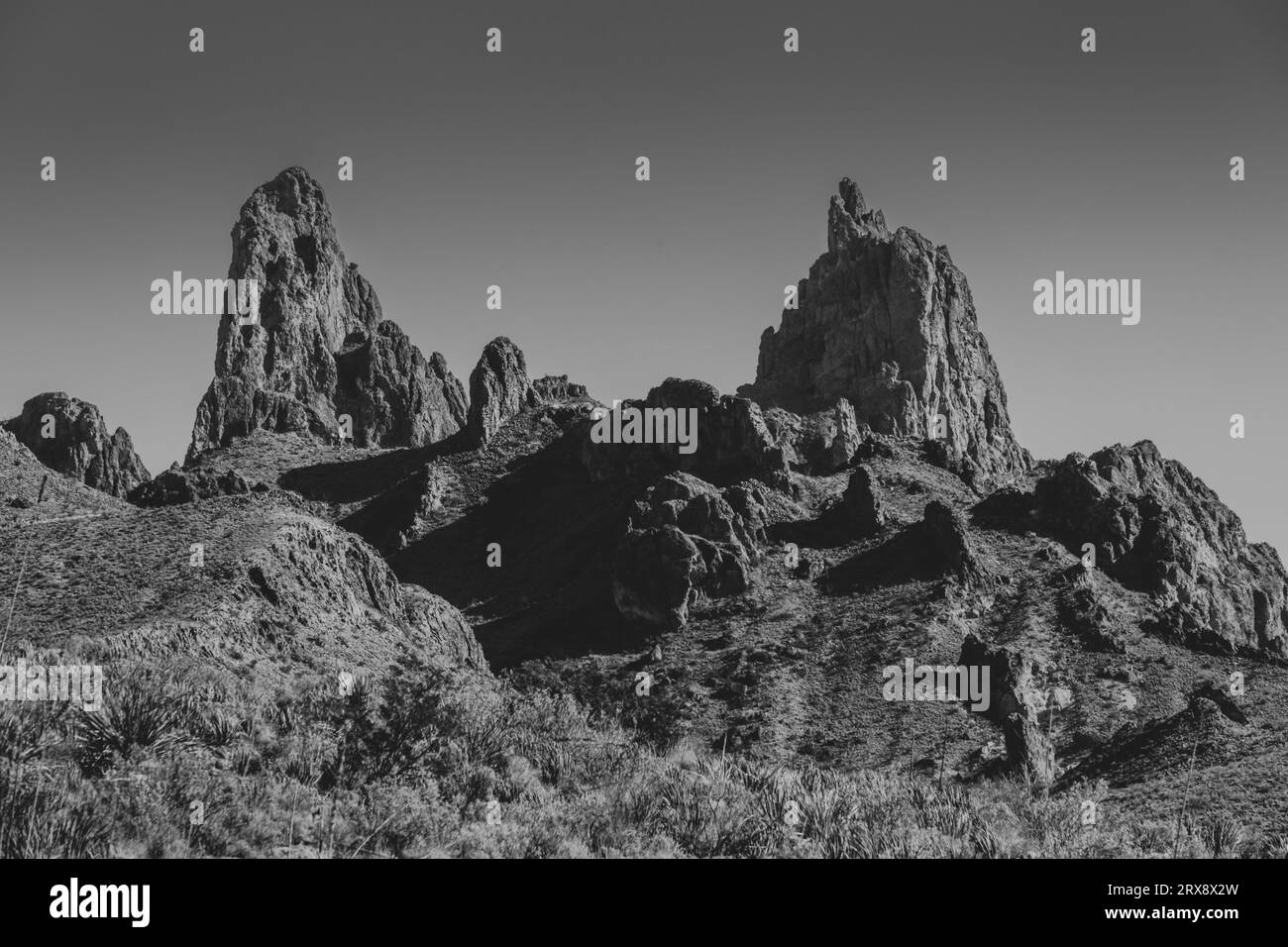 Gray Scale of Mule Ears Formations in Big Bend National Park Stock ...