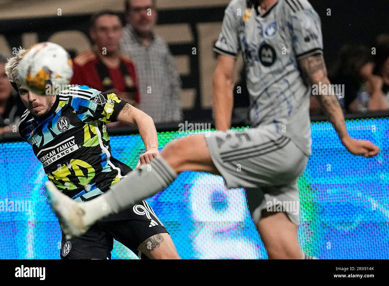 Atlanta United midfielder Saba Lobjanidze (9) takes a shot on goal ...