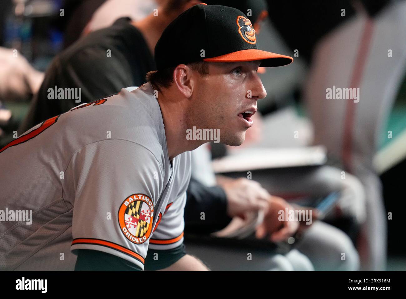 Baltimore Orioles starting pitcher John Means sits in the dugout after ...