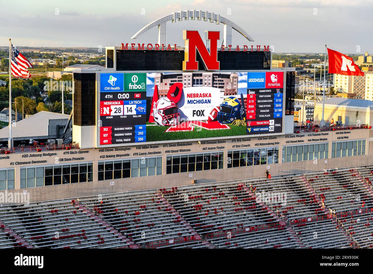 Lincoln, NE. U.S. 23rd Sep, 2023. A top the north stadium, the score ...