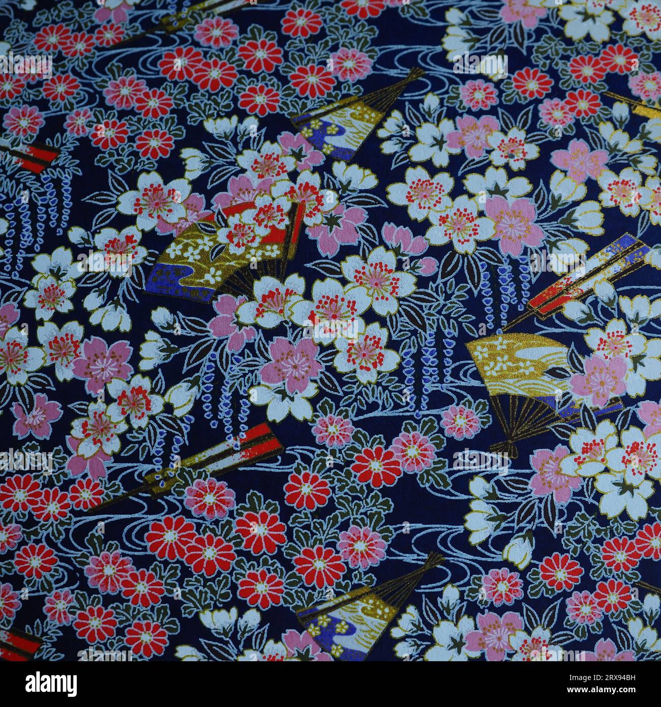 Japanese traditional patterns -floral, dark blue backgound Stock Photo ...