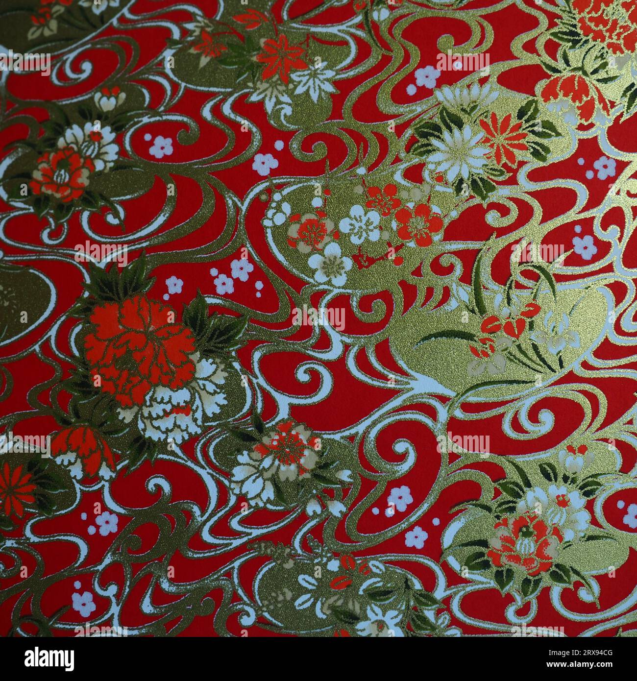Japanese traditional patterns with floral theme and red background ...