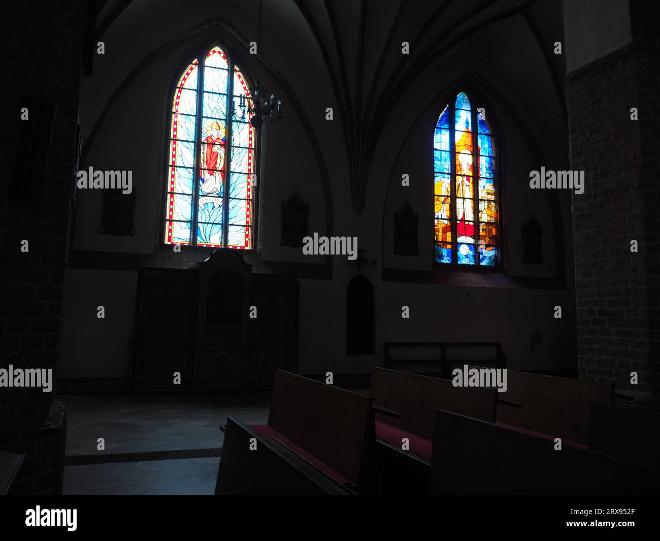 The Stained glass window of Darlowo Church Poland Stock Photo - Alamy