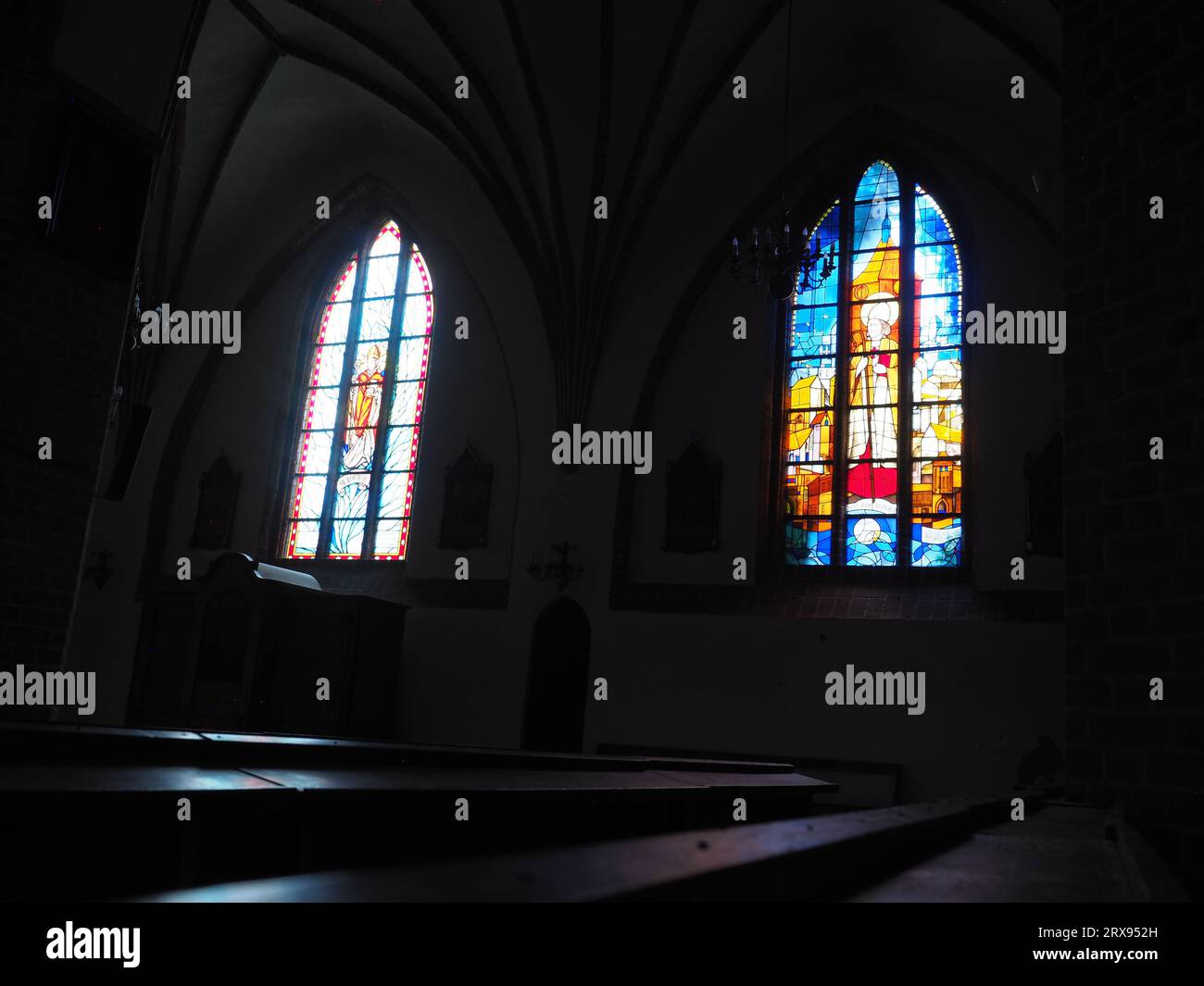 The Stained glass window of Darlowo Church Poland Stock Photo - Alamy