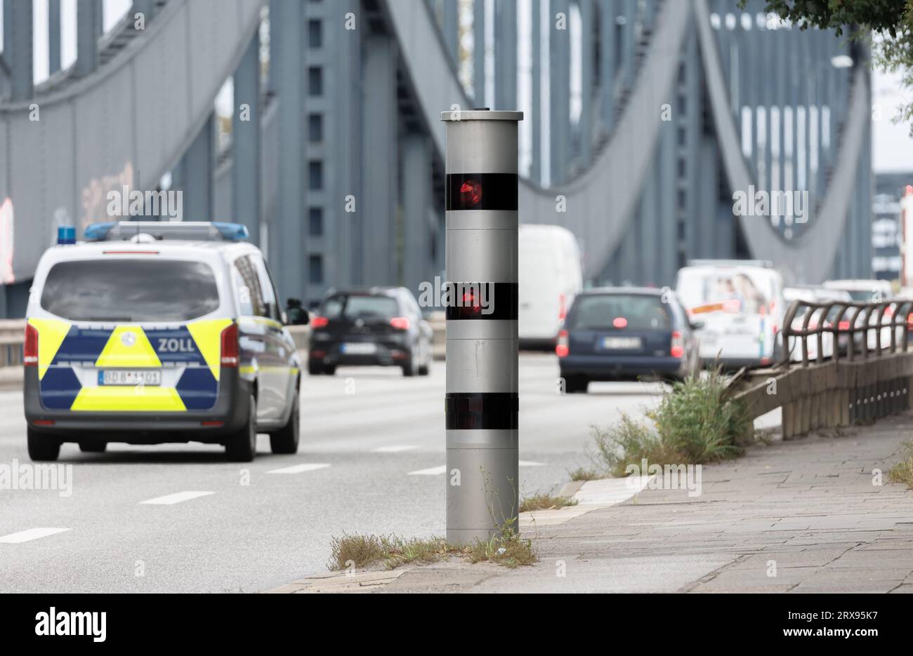 Hamburg, Germany. 22nd Sep, 2023. A stationary speed camera is located ...