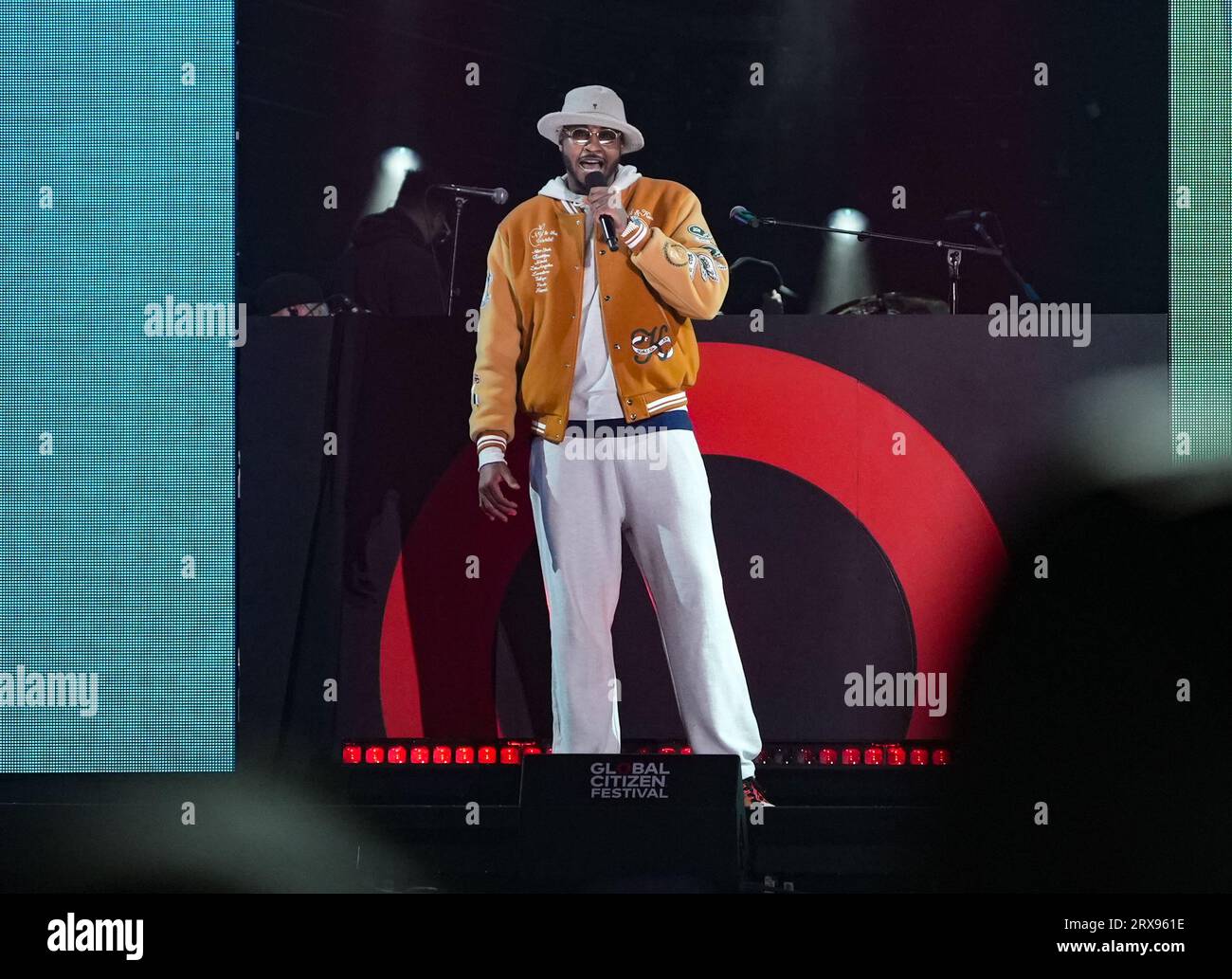New York, United States. 23rd Sep, 2023. Carmelo Anthony speaks at ...