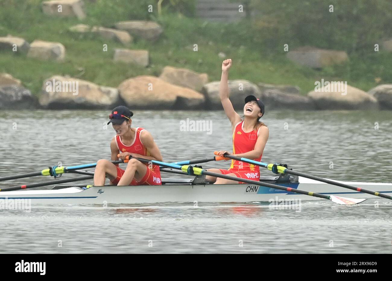 Hangzhou, China's Zhejiang Province. 24th Sep, 2023. Zou Jiaqi (R) and ...