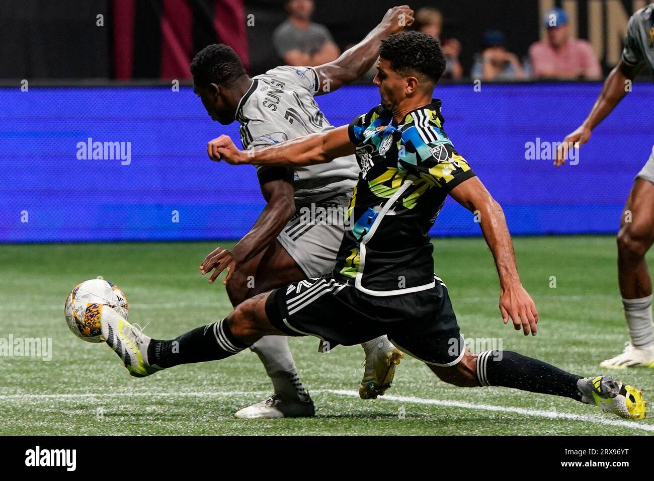 CF Montréal forward Sunusi Ibrahim (14) gets by Atlanta United defender ...