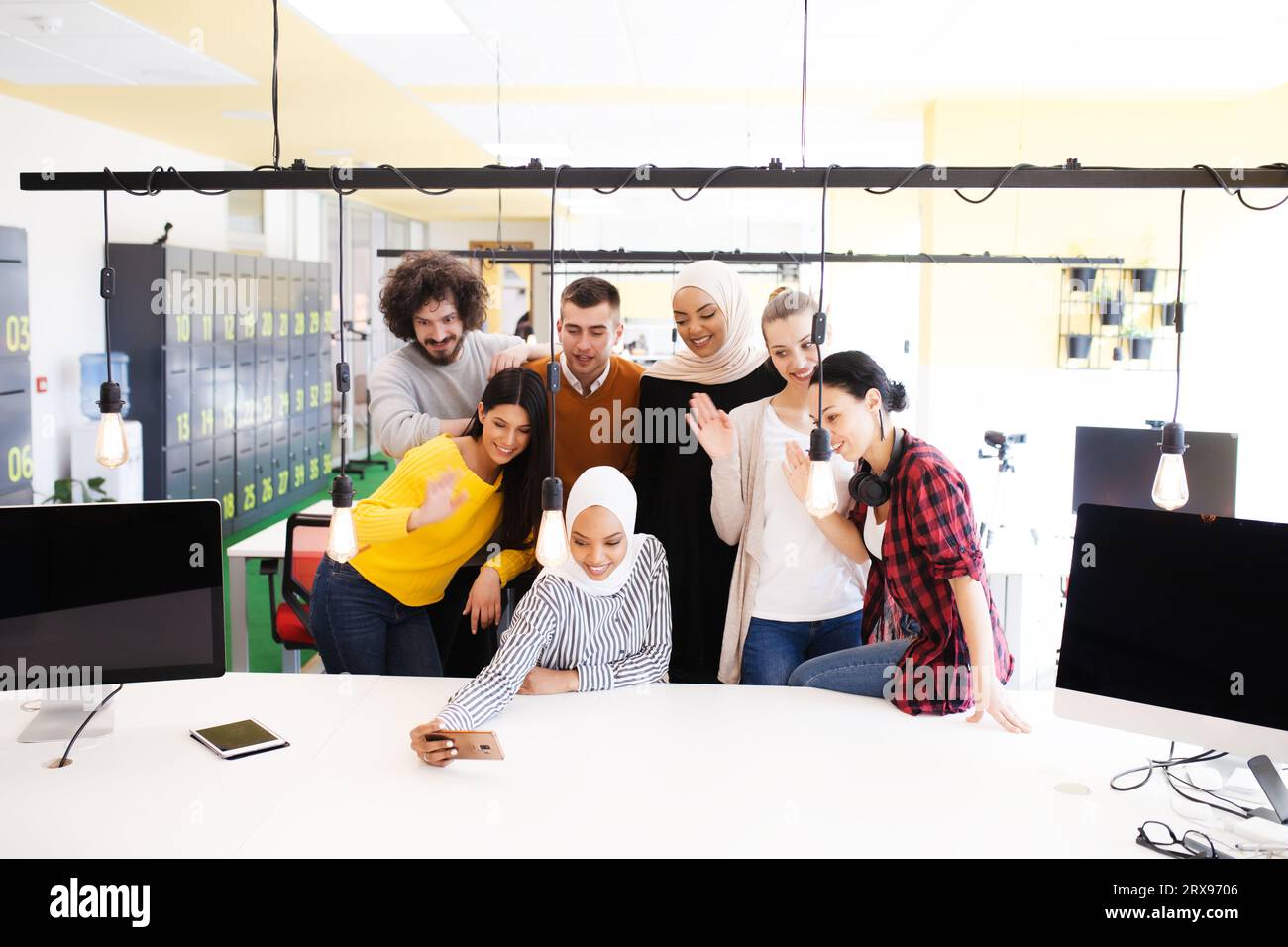 Team Of Successful Multiethnic Coworkers Taking Selfie At Modern Office