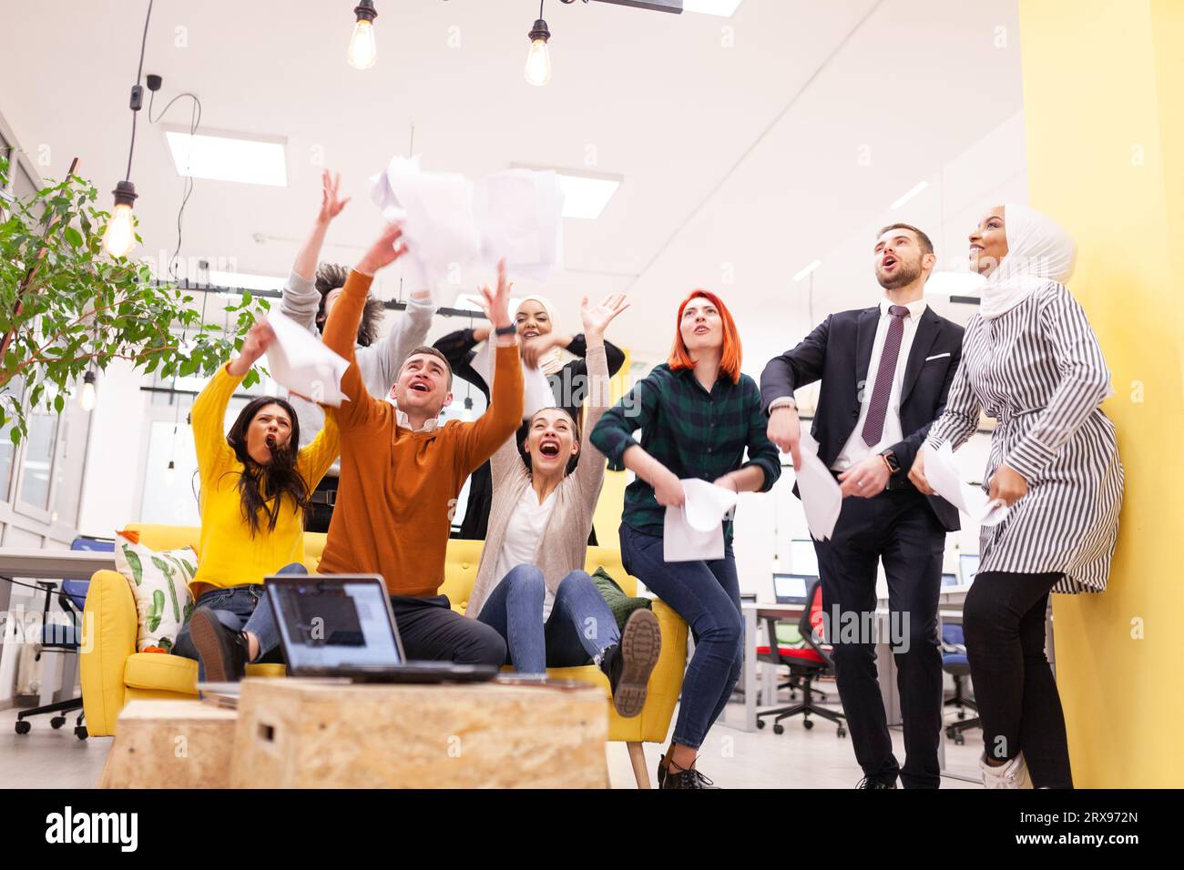 Team of successful multiethnic coworkers in modern office workplace ...