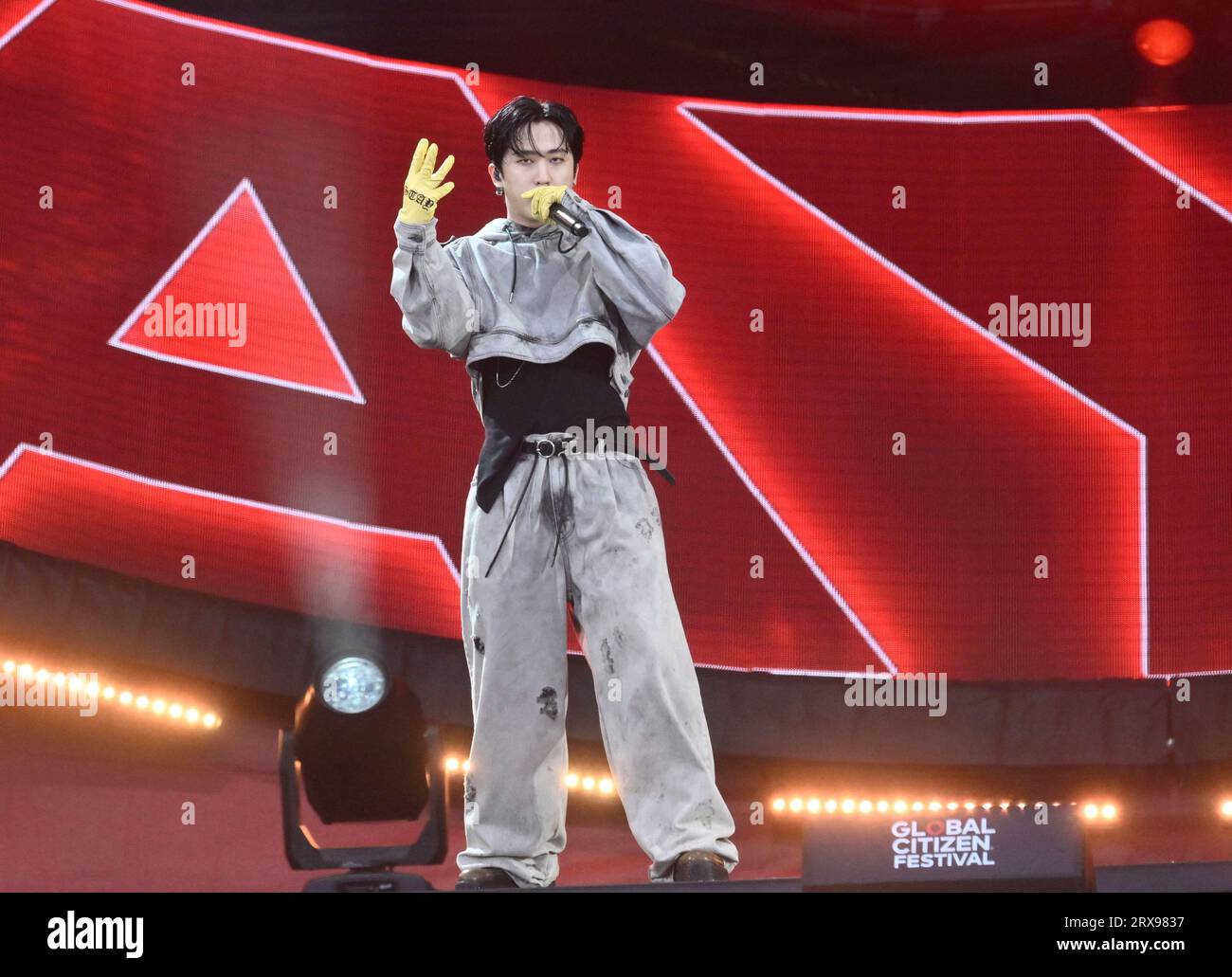 Changbin of 3RACHA performs during the Global Citizen Festival on ...