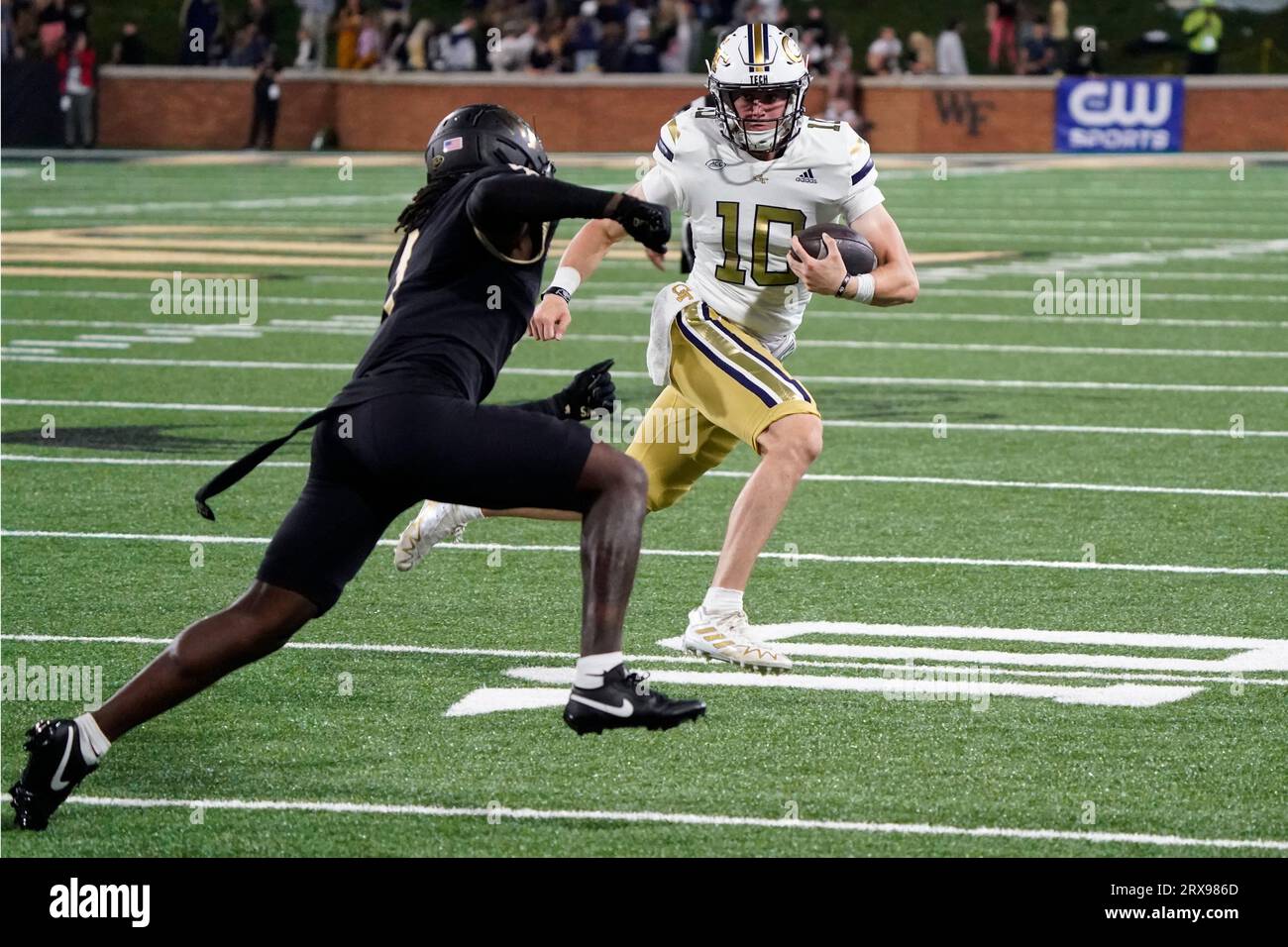Georgia Tech quarterback Haynes King (10) tries to run past Wake Forest ...