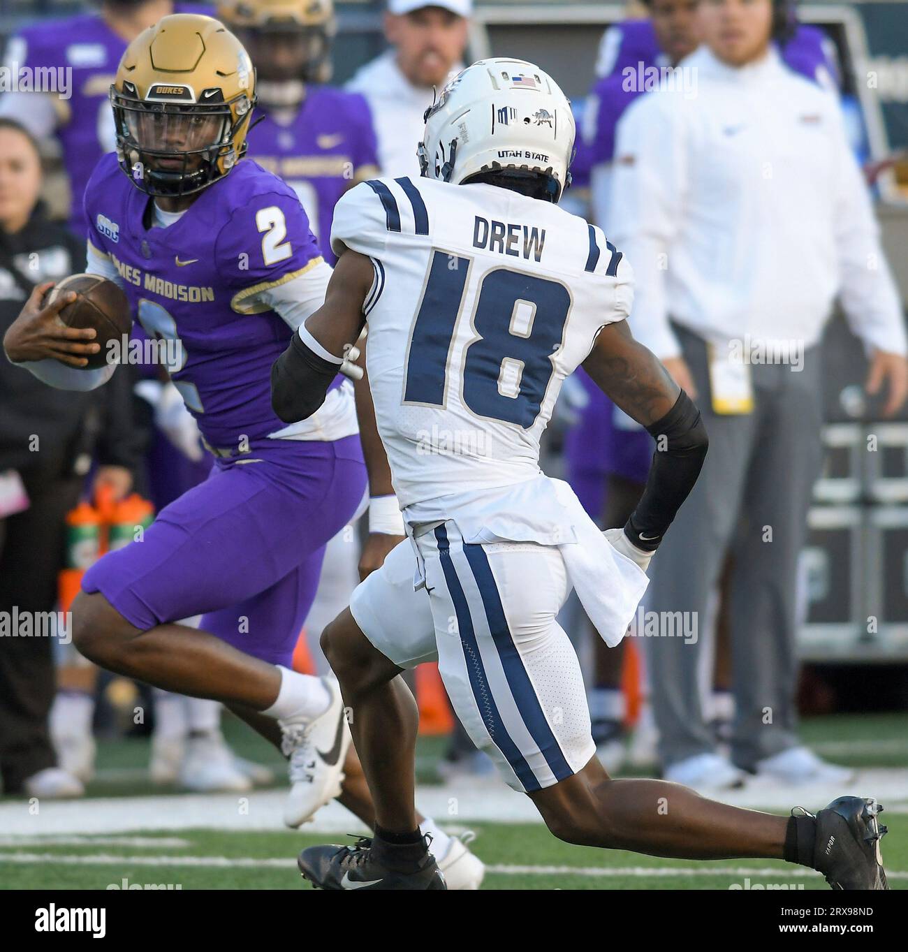 James Madison quarterback Jordan McCloud (2) carries as Utah State ...