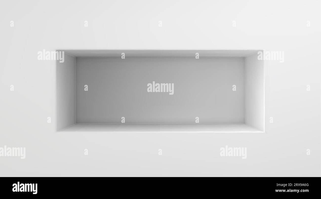 White wall with box shelf, empty niche. 3d showcase for exhibits in ...