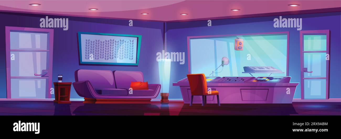 Music and sound record studio booth vector cartoon interior ...