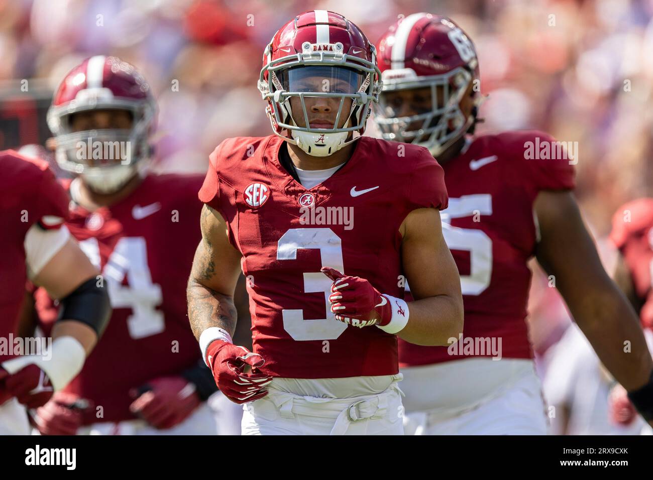 Alabama wide receiver Jermaine Burton (3) takes the field during the ...