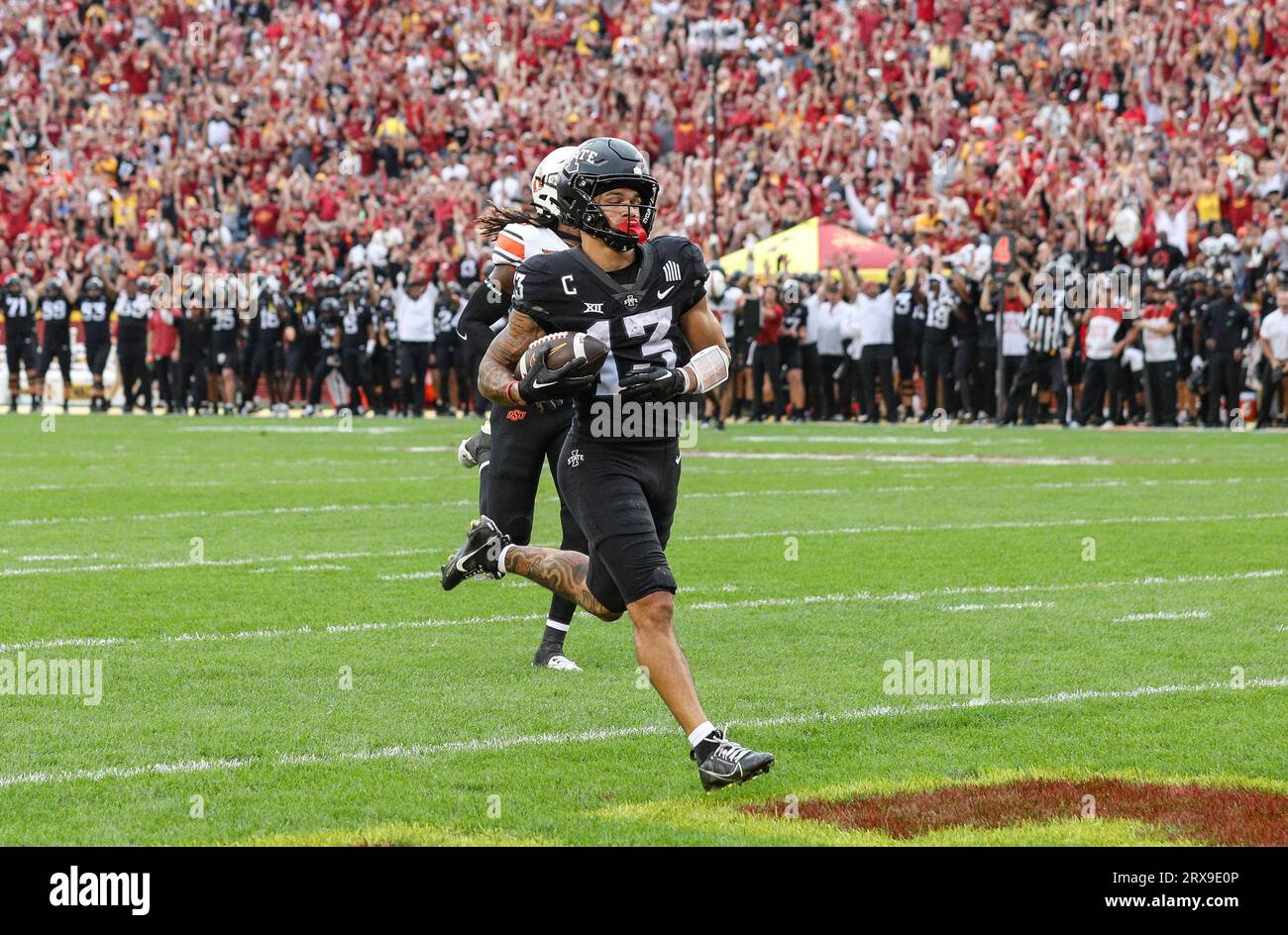 Ames, IA, USA. 23rd Sep, 2023. Iowa State's Jaylin Noel (13) crosses ...