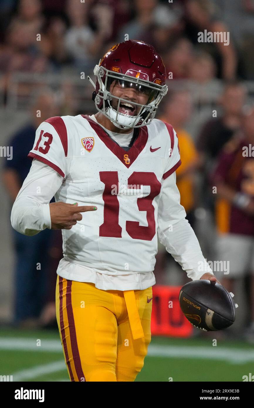 Southern California quarterback Caleb Williams reacts to a call during ...