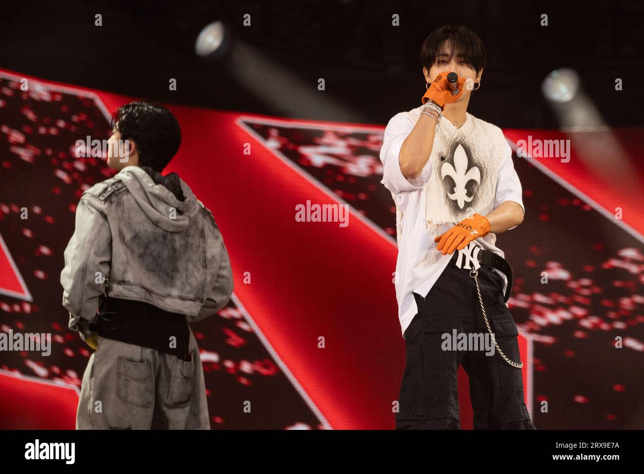 Han, right, of 3RACHA, performs during the Global Citizen Festival on ...